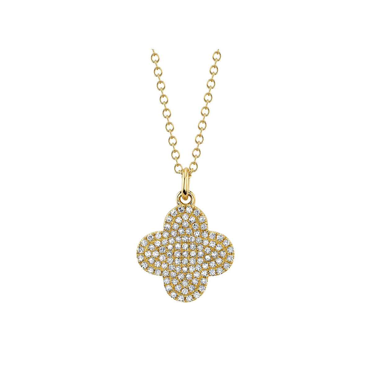 Diamond Pavé Clover Yellow Gold Necklace | Shy Creation – Marc Samuels